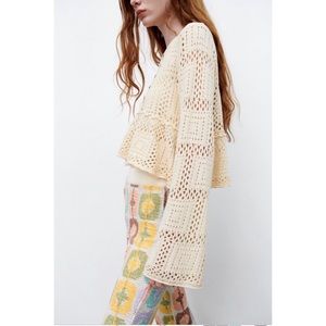 Zara | Tops | Zara Crocheted Knit Top Large Ecru | Poshmark